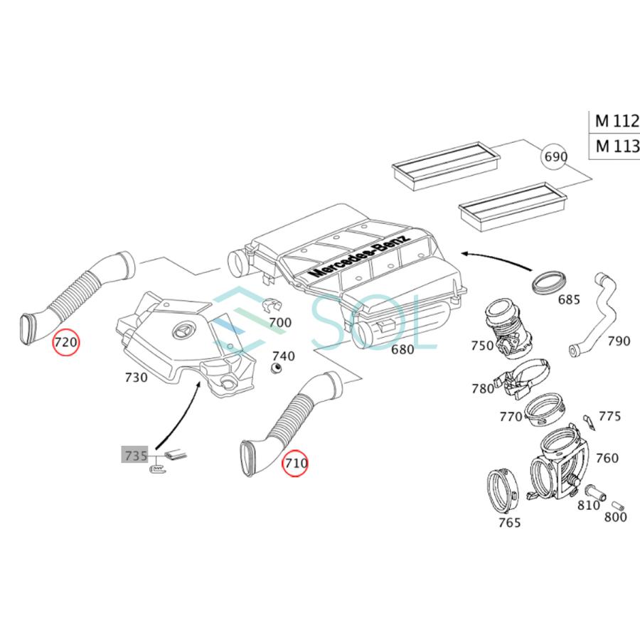 Mercedes-Benz ベンツ W211 エアインテークパイプ エアインテークホース 左右セット M112エンジン(V6) E240 ...