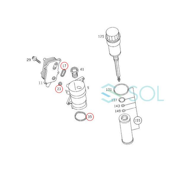 Mercedes-Benz ベンツ W463 W639 オイルフィルターハウジングガスケット 4点セット G320 G500 G55 V350 ...