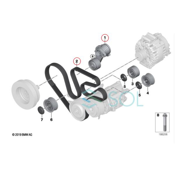 BMW F01 F02 E71 X6 ベルトテンショナー + ファンベルト 2点セット 740i 740Li 35iX 11287627052 ...