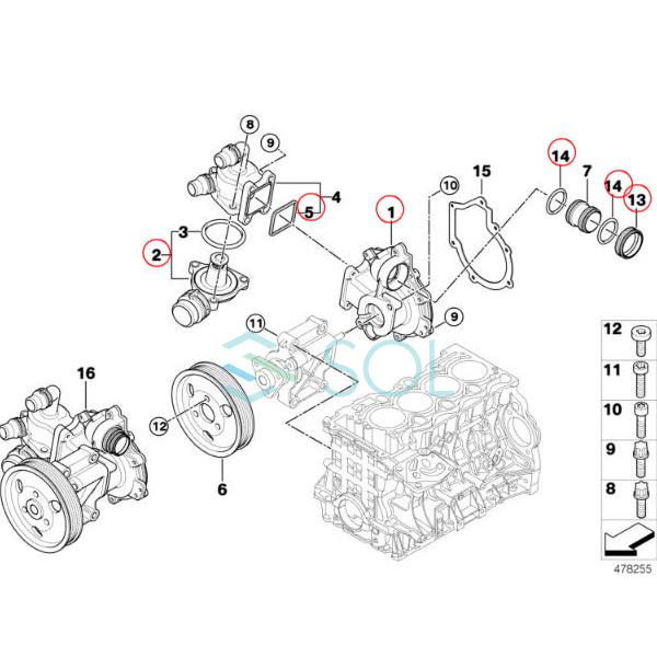 BMW E46 E90 E91 E92 E82 E88 E87 E84 X1 ウォーターポンプ + サーモスタット 2点セット 318i 320i 118i 120i 18i ...