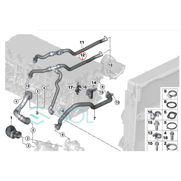BMW ラジエーターホース E60 E61 E63 ラジエーター オイルクーラーホース 525i 530i 530Xi 630i ...