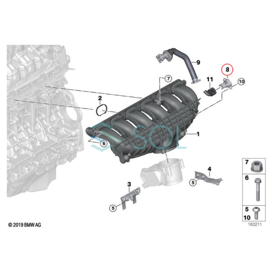 BMW F01 F02 E70 X5 E71 X6 E89 Z4 インマニ プレッシャーセンサー Oリング付 740i 740Li 750i ...