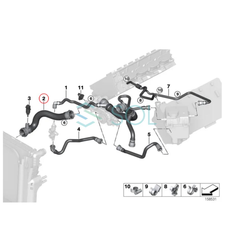 BMW BMW E53 X5 ラジエーター ロアホース ウォーターホース クーラントホース 4.4i 4.8is 17127509963 出荷 ...