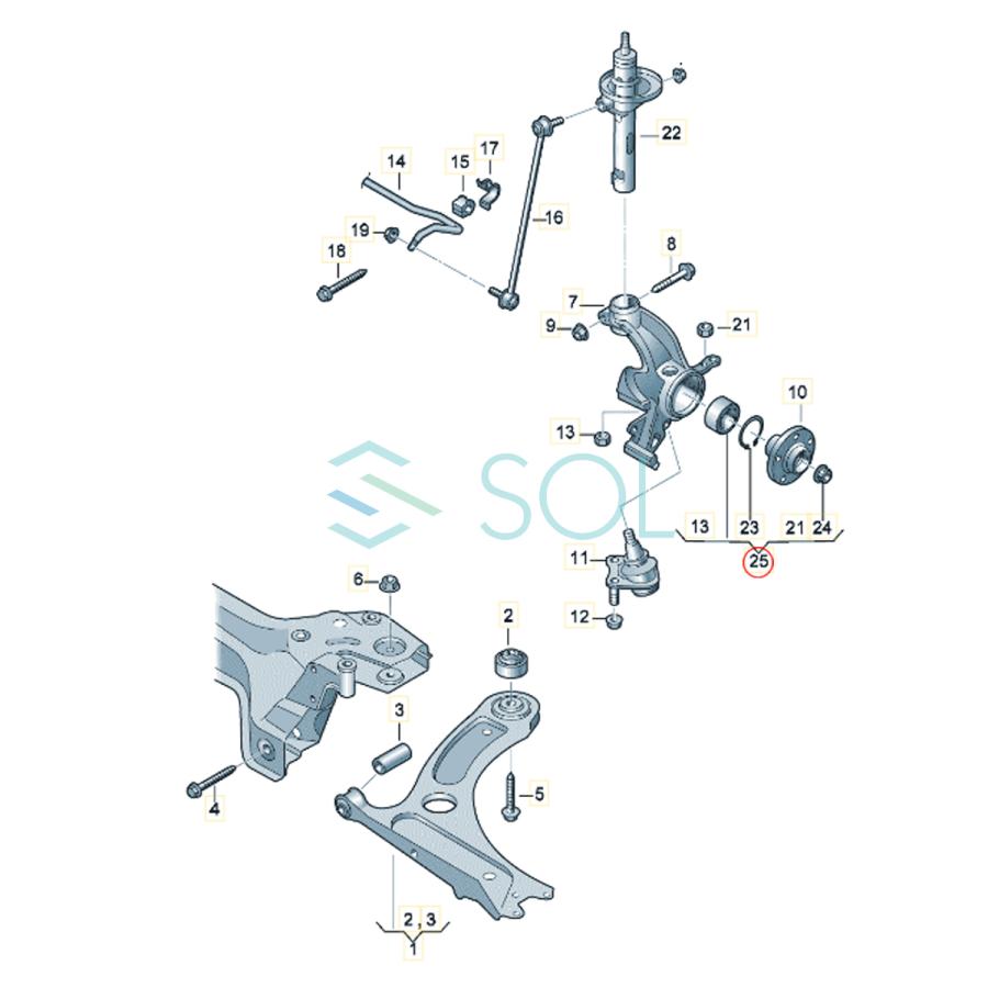 フォルクスワーゲン VW UP!(121 122 123 BL1 BL2 BL3) フロント ホイールハブベアリング ナット ロックリング付 左右共通 1S0498625A 1S0498625 ...