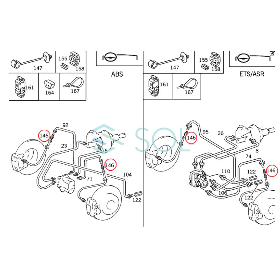 Mercedes-Benz（メルセデス・ベンツ） ベンツ W202 W203 フロント ブレーキホース 左右セット C180 C200 ...
