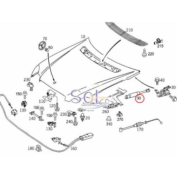 Mercedes-Benz ベンツ W203 W209 ボンネットダンパー 右側 C180 C200 C230 C240 C280 C320 ...