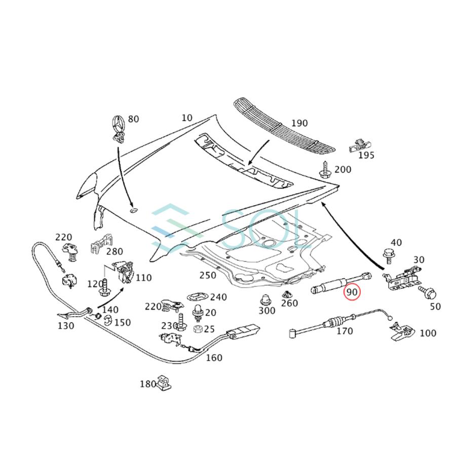 Mercedes-Benz ボンネットダンパー フードショックダンパー 左側 出荷締切18時 ベンツ W203 W209 2038800429 ...