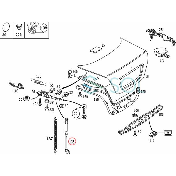 ベンツ W220 トランクダンパー 右側 S320 S350 S430 S500 S600 S55 S65 2207500236 ...
