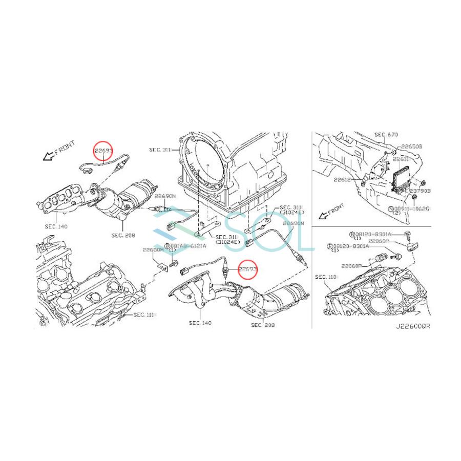 日産 スカイライン クーペ クロスオーバー(V36 NV36 CKV36 J50 NJ50) O2センサー 前後左右4本セット 22693-1NA0A 226A0-ET000 : 自動車パーツ ...