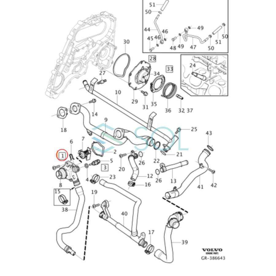 ボルボ VOLVO V60 1 155 サーモスタット サーモスタッド 90℃開弁 31355151 30774489 18時まで即日出荷 ...