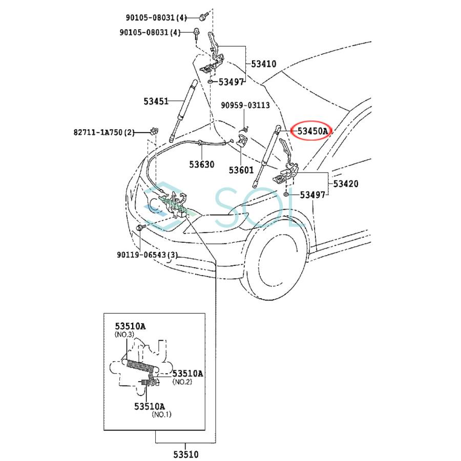 ダイハツ（DAIHATSU） アルティス(ACV40N) ボンネットダンパー 左右セット 53450-06040 53440-06050 ...