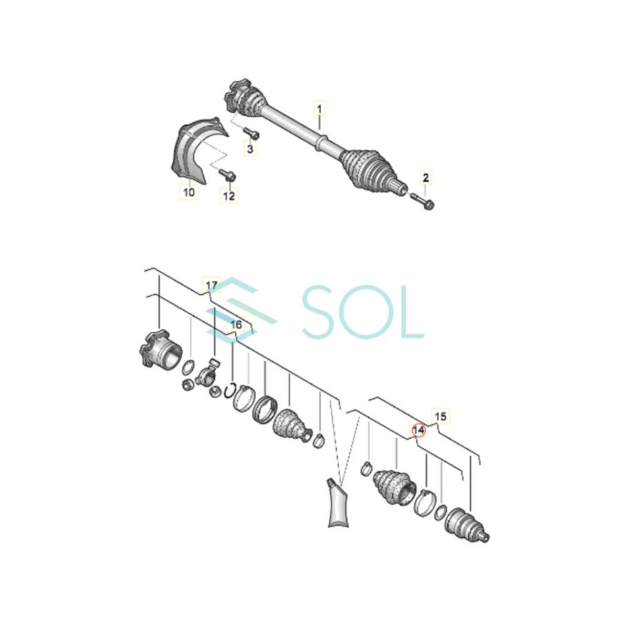 Audi（アウディ） フロント ドライブシャフトブーツ アウター側 左右共通 取付パーツ グリス付 出荷締切18時 A4 A5 A6 A8 ...