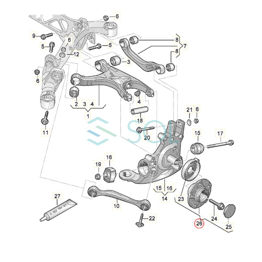 Audi（アウディ） A4 B8 B9 リア ホイール ハブベアリング ボルト付 左右共通 8K 8W 8W0598611B ...