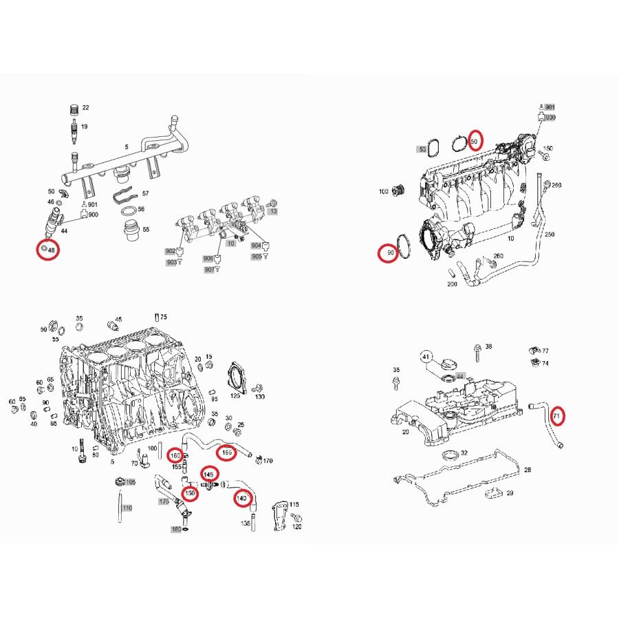 正規純正品 Mercedes-Benz M271 直4 ブローバイホース SET Cクラス W203 W204 C200 C180 C230 ...