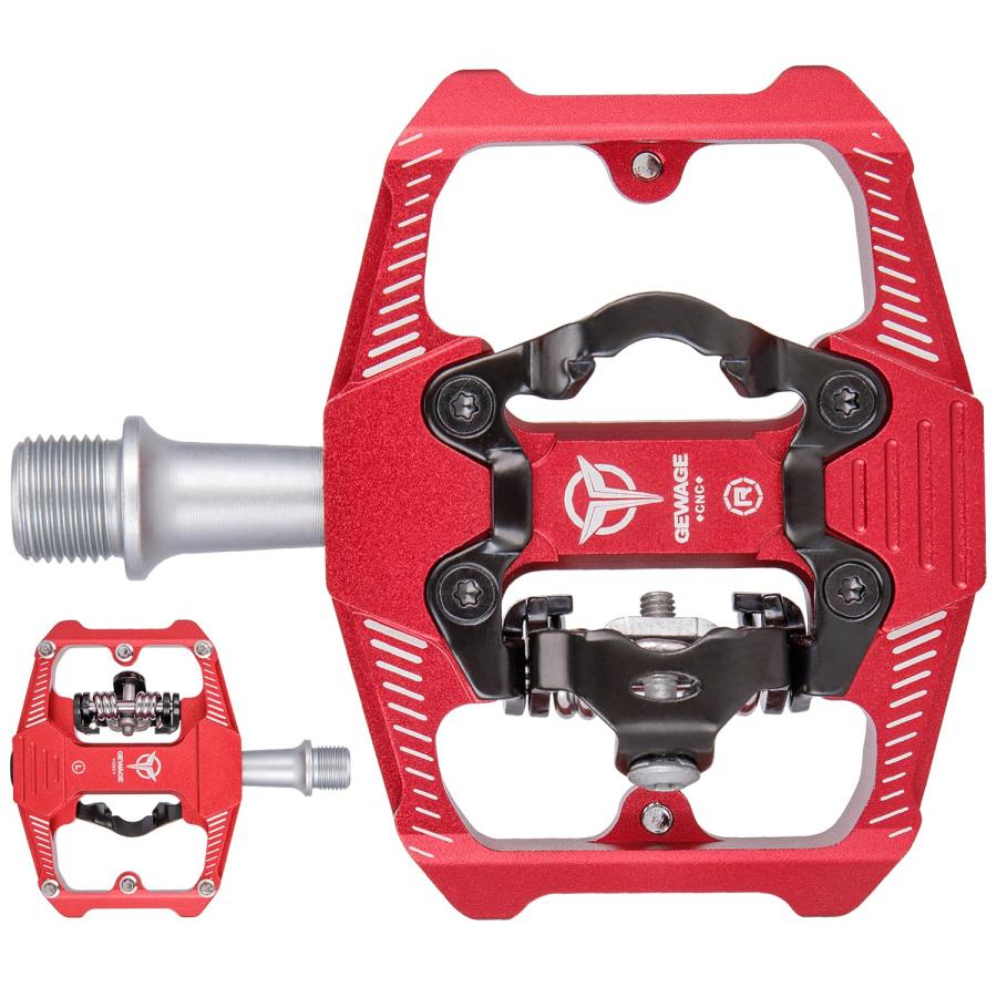 GEWAGE 自転車 ペダル 片面フラット ビンディングペダル シールドベアリング3個内蔵 アルミ製 軽量 滑り止め GE-162/ レッド ...
