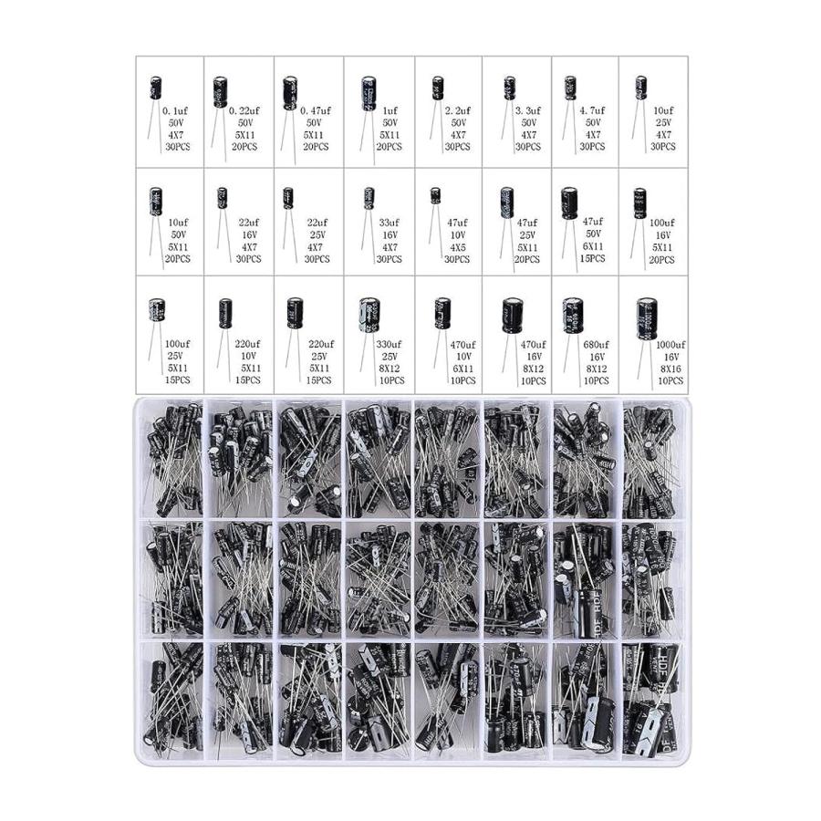 YFFSFDC 電解コンデンサ 24種類 500個入り 電子部品バッグ 0.1uF - 1000uf 電子工作基本部品セット大容量 電解コンデン : SOLVERTEX - 通販 ...