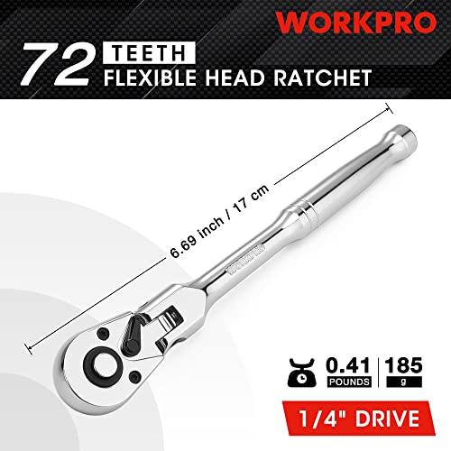 WORKPRO ラチェットハンドル ラチェットレンチ ソケットレンチ 差込角6.35mm 首振り型 4段調節 回転方向切替簡単 速脱ボタンバナジ : SOLVERTEX - 通販 ...