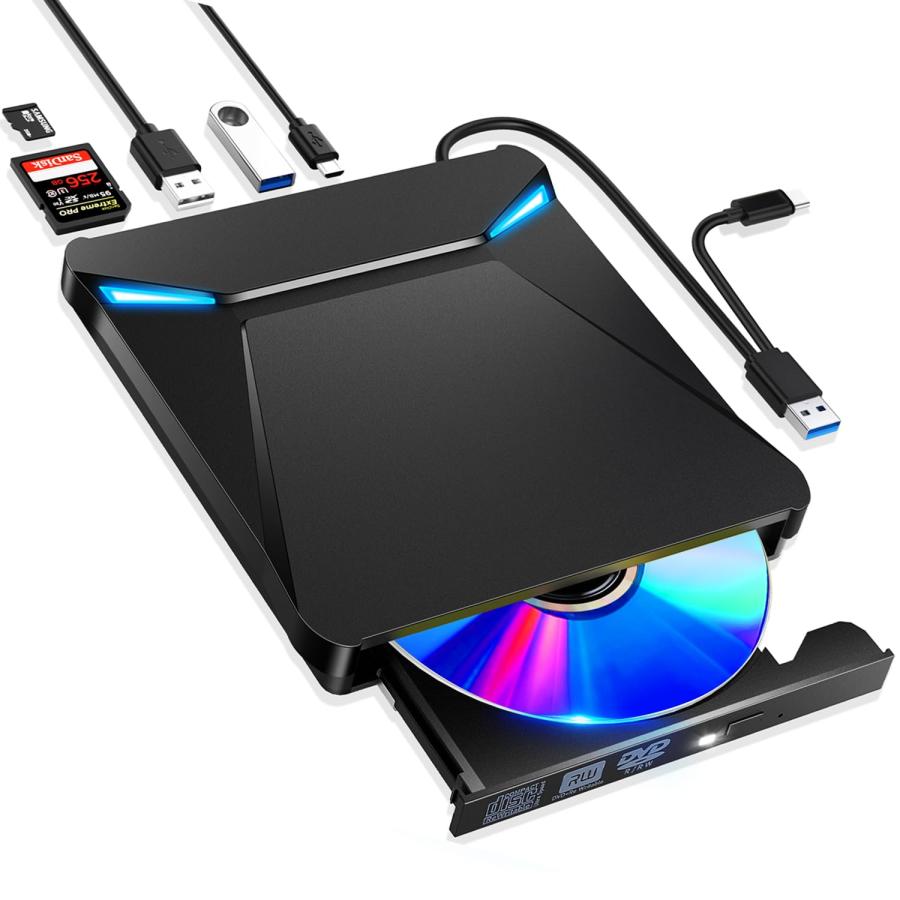 外付けDVDドライブ 2024新モデル・6つ多機能 ポータブルドライブ 薄型 typeC/USBポート CD/DVDプレイヤー 静音 高速 軽量 : SOLVERTEX - 通販 ...