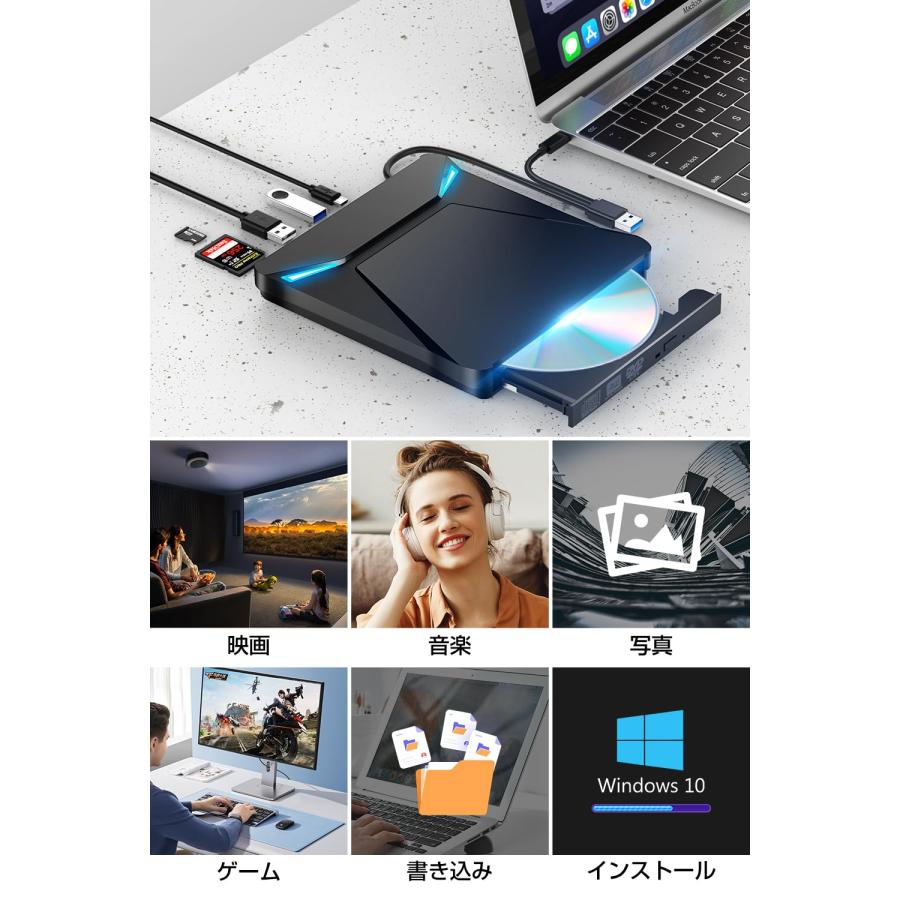 外付けDVDドライブ 2024新モデル・6つ多機能 ポータブルドライブ 薄型 typeC/USBポート CD/DVDプレイヤー 静音 高速 軽量 : SOLVERTEX - 通販 ...