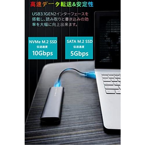 YFFSFDC M.2 SSD 外付けケース USB C 3.1 Gen2接続 SATA/NVME両対応 UASP対応 10Gbps高速転送 ア : za35f95d2532 ...