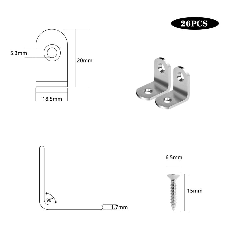 ANZOBEN L字金具 アングル金具 接合金具 直角ブラケット アングルブラケット コーナーブレース ステンレス製 専用ネジ付き 20*20* : za53688782e7 ...