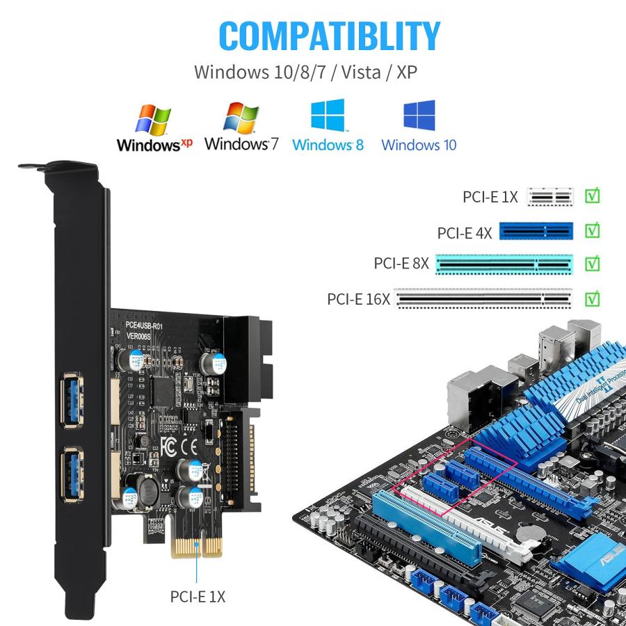 BEYIMEI PCI-E to USB 3.0 2ポート拡張カード、USB3.0 19PINフロント拡張USBポート内蔵、SATA ...