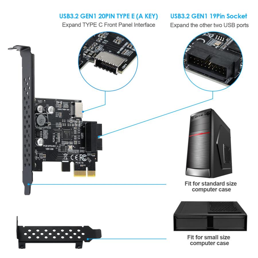 BEYIMEI PCI-E 1 x to USB 3.2 Gen1 5 Gbps拡張カード TYPE-E A-KEY+USB3.0 19PINフ : zaf76c5feb39 ...