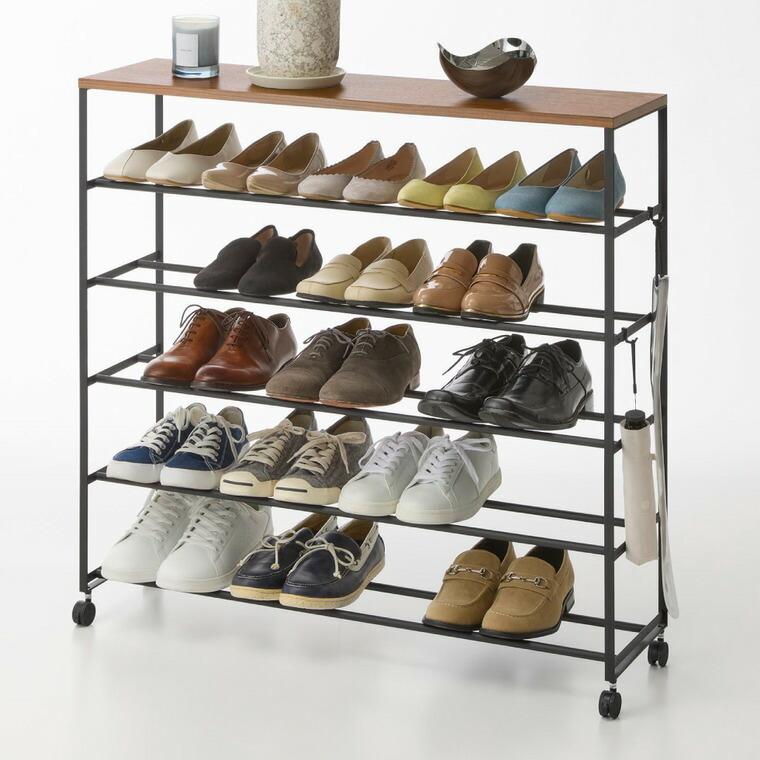 tower 山崎実業 天板付きシューズラック タワー 5段 キャスター付 W90 公式 1465 1466 ホワイト ブラック 送料無料 / 下駄箱 靴箱 靴棚 玄関収納 : ソムリエ@ギフト ...