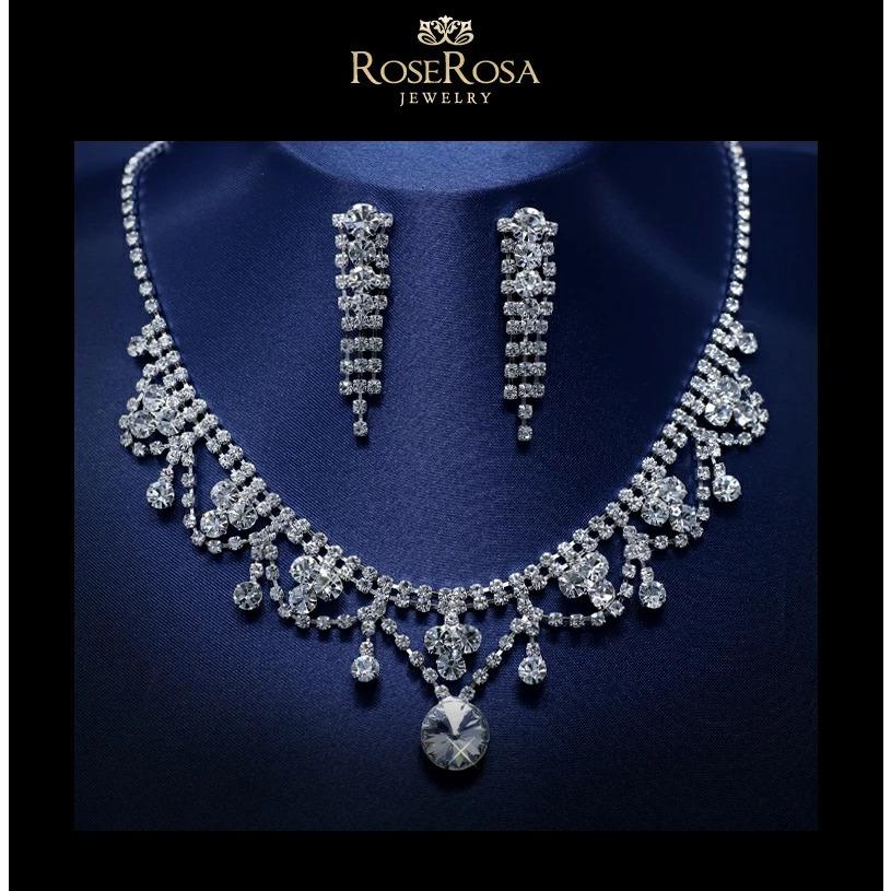 ウェディングセット ブライダルセット クリスタル ブライダル ブライダルジュエリー ネックレス rose rosa ピアス イヤリング 送料 ...