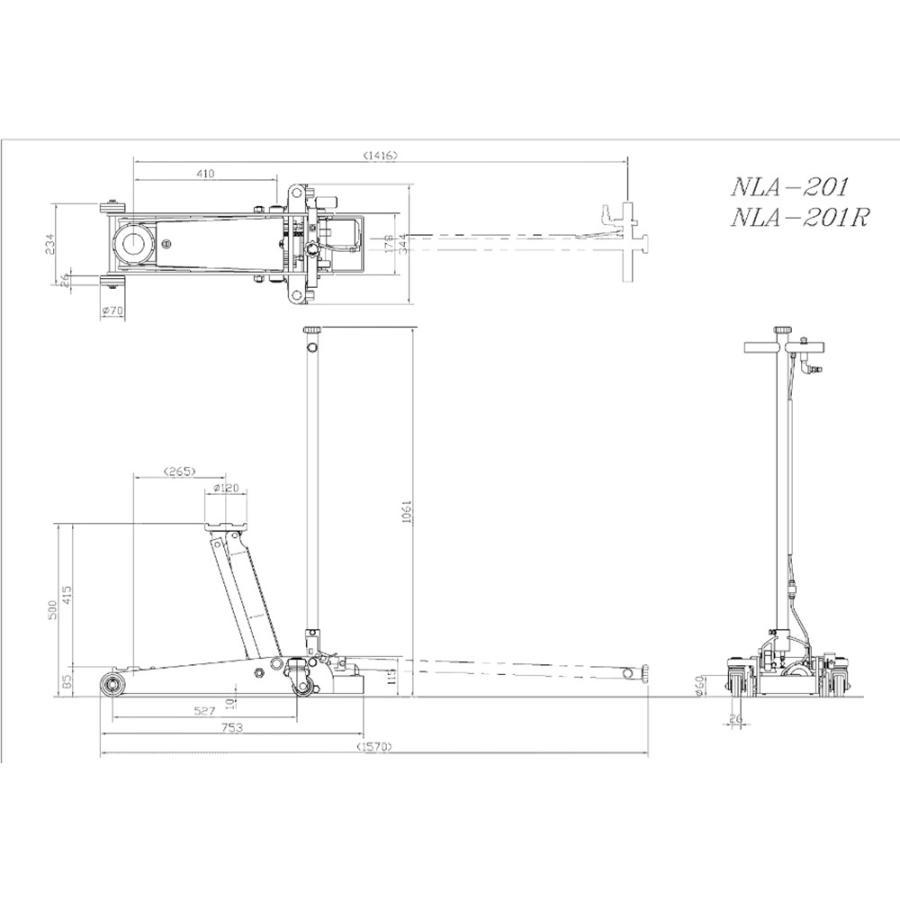 長崎ジャッキ NLA-201R 低床エアージャッキ ショートタイプ 2トン エアー手動兼用 ベアリング車輪 : CarParts SORA(適格請求書対応) - 通販 - Yahoo!ショッピング