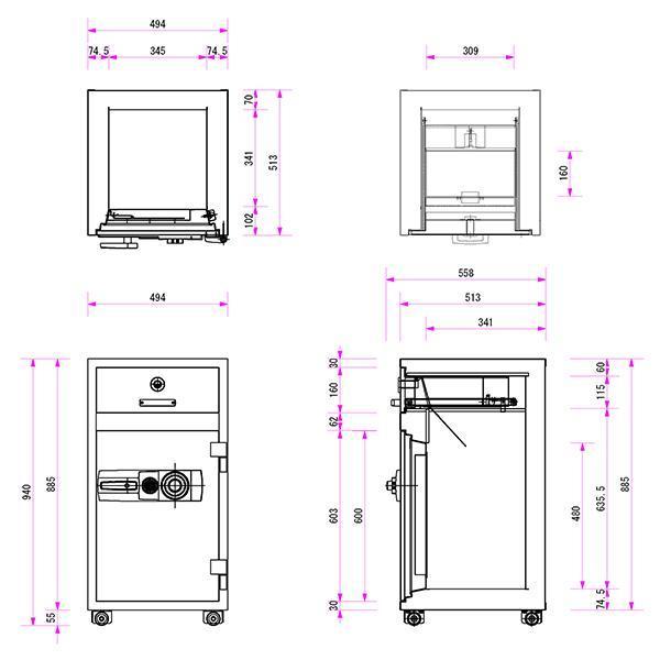 投入式 金庫 耐火金庫ダイヤル+キー式 ダイヤル錠 150kg 投入金庫 耐火60分 幅494×奥行558×高940 保管庫 貴重品保管 ...