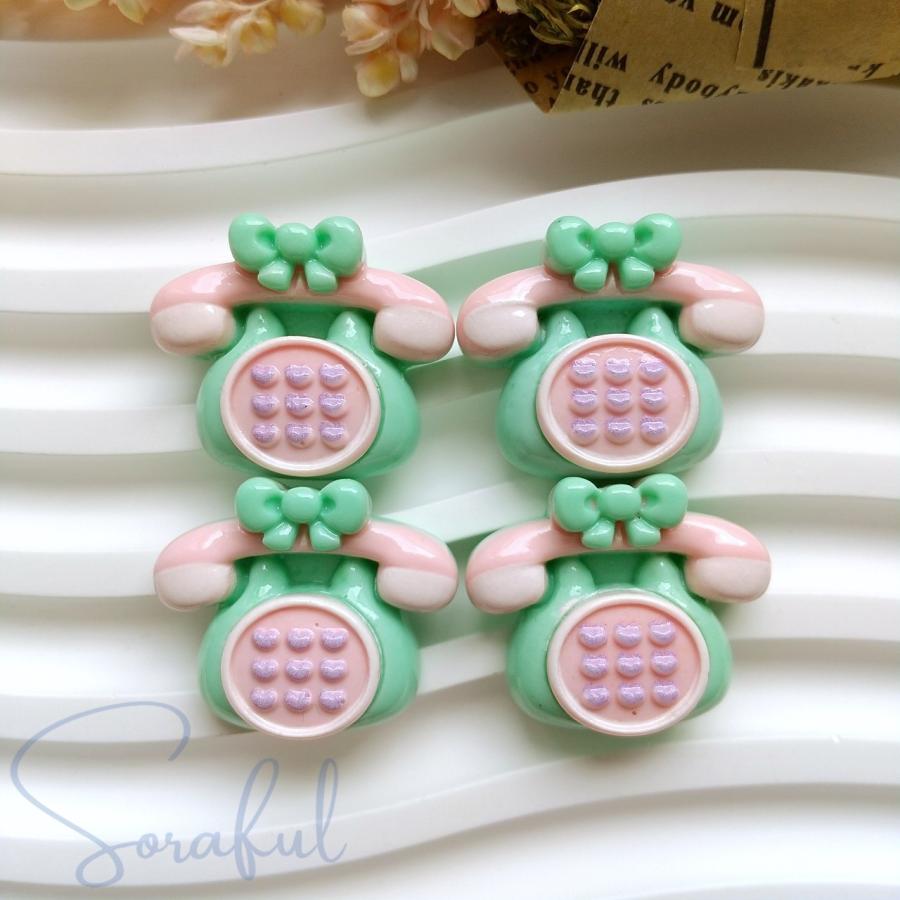 デコパーツ リボンのプッシュホン パステルカラー レトロ 押しボタン式電話機 貼り付けパーツ 4個 D-0643-4 : ソラフルキッズ - 通販 - Yahoo!ショッピング