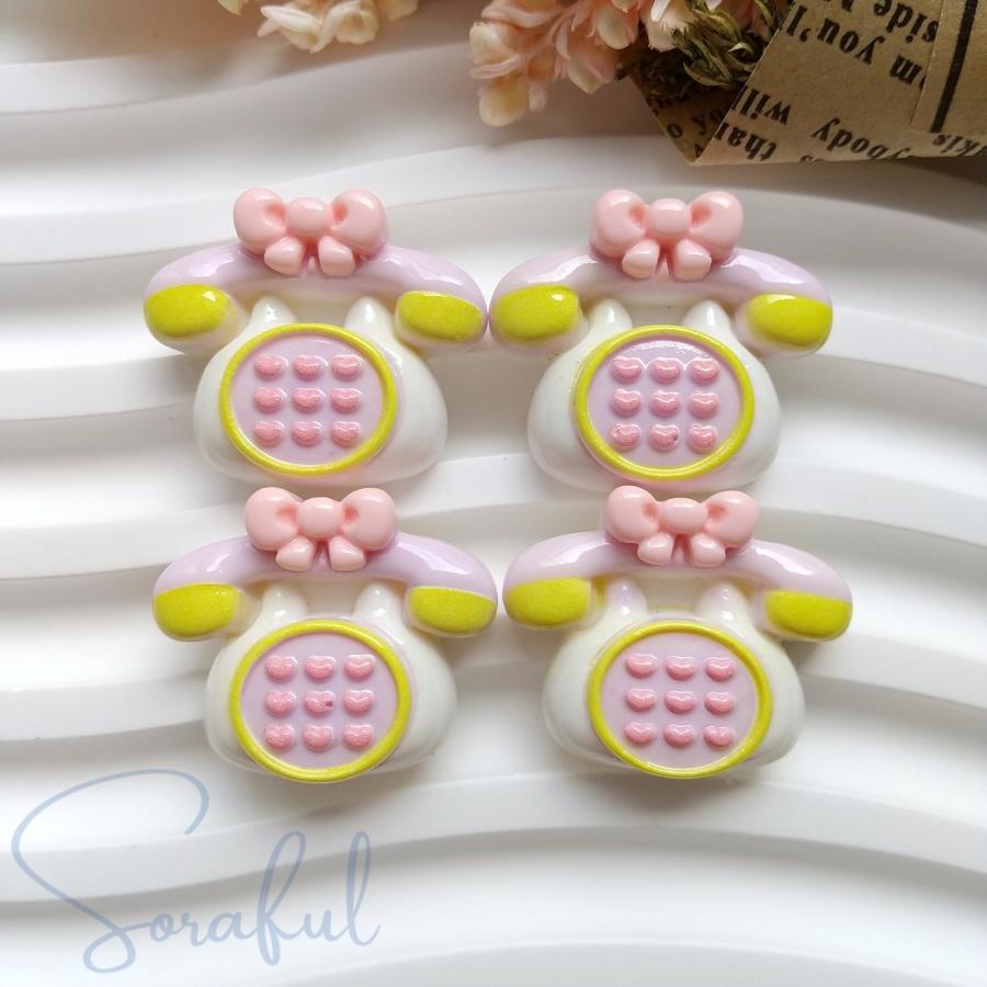 デコパーツ リボンのプッシュホン パステルカラー レトロ 押しボタン式電話機 貼り付けパーツ 4個 D-0643-4 : ソラフルキッズ - 通販 - Yahoo!ショッピング