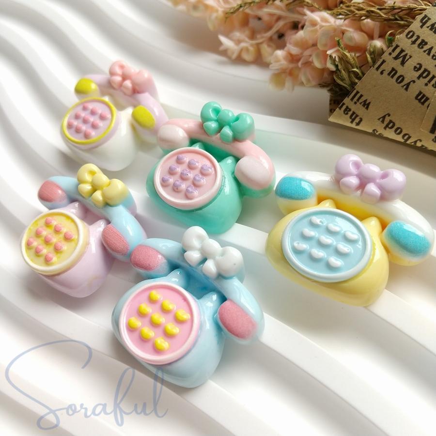 デコパーツ リボンのプッシュホン パステルカラー レトロ 押しボタン式電話機 貼り付けパーツ 5色セット D-0643 : ソラフルキッズ - 通販 - Yahoo!ショッピング