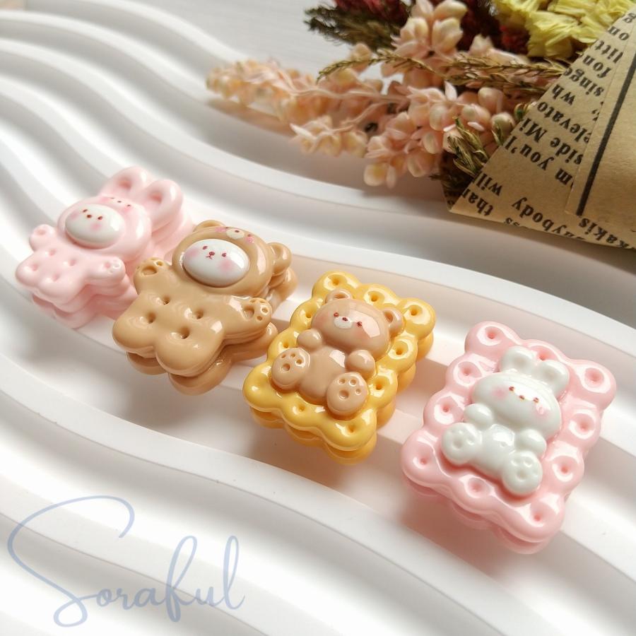 デコパーツ くまとうさぎのクリームサンドビスケット クマ ウサギ 貼り付けパーツ 4個 D-0646 : ソラフルキッズ - 通販 - Yahoo!ショッピング