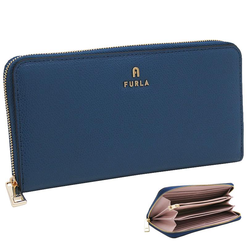 FURLA（フルラ） Furla Camelia ジップアラウンド XL INDIGO+COROLLA int. ブルー+ピンク ...