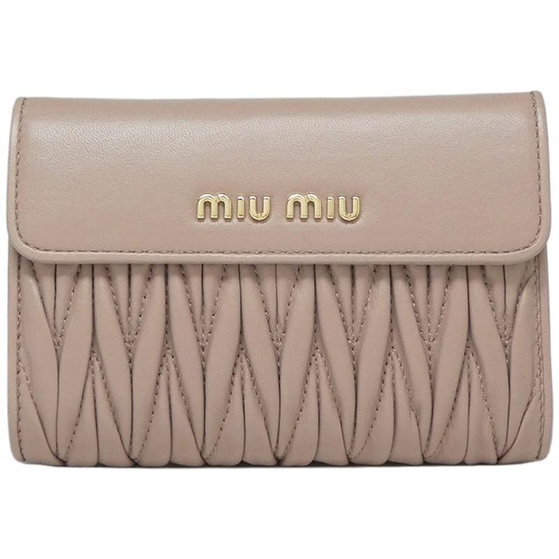 miu ミュウミュウ マテラッセ レザー 財布 MIU 5ML225_N88_F0770 MATELASSE’ CAMMEO カメオ ピンクベージュ レディース miumiu ラッピング無料 ...
