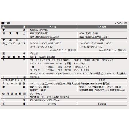 TA-115 TOA PAアンプ 簡易型 15W [ TA115 ] : インターホンと音響機器のソシヤル - 通販 - Yahoo!ショッピング