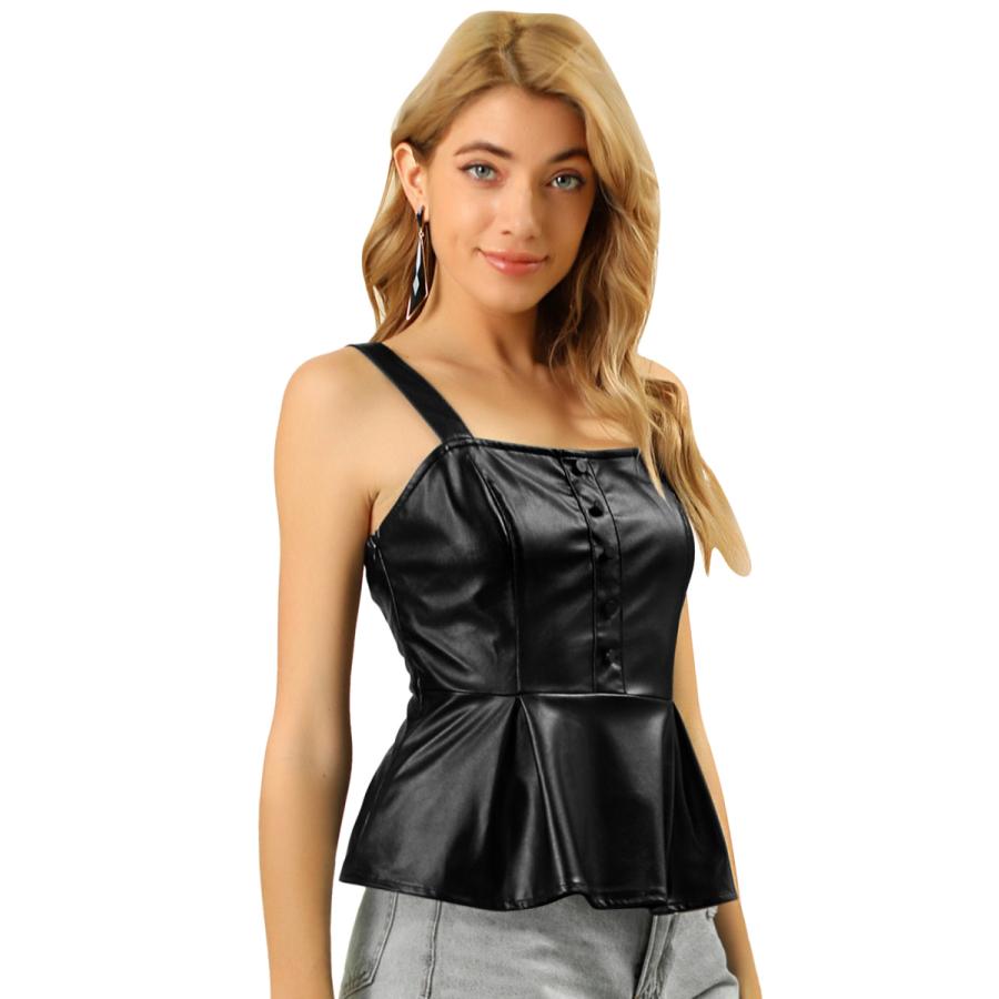 uxcell Allegra K キャミトップ PU フェイクレザー メタリック 光沢 ボタン飾り スリム パーティー レディース ブラック XS : ソウテン2号店 - 通販 - Yahoo ...