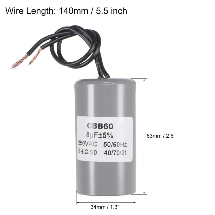 uxcell CBB60ランコンデンサ 8uF 250V AC 2ワイヤー 50/60Hz 65x34 mm エアコン モーター用 : ソウテン2号店 - 通販 - Yahoo!ショッピング