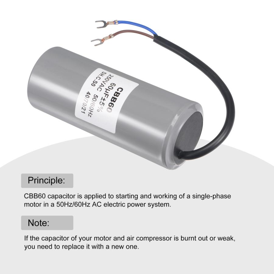 uxcell CBB60ランコンデンサ 60uF 250V AC 2ワイヤー 50/60Hz 124x50 mm ウォーターポンプ モーター用 : a21051300ux0032 : ソウテン ...