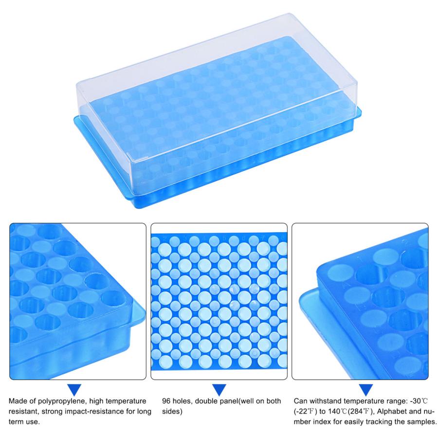 uxcell 遠心チューブラック 96-ウェル ダブルパネル ふた付き 0.5ml/1.5ml/2mlチューブ用 穴径10.5 mm/8.5 ...
