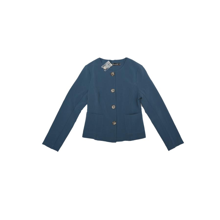 uxcell Allegra K ノーカラージャケット ブレザー オフィス 事務服 前ボタン エレガント レディース ブルー XS ...