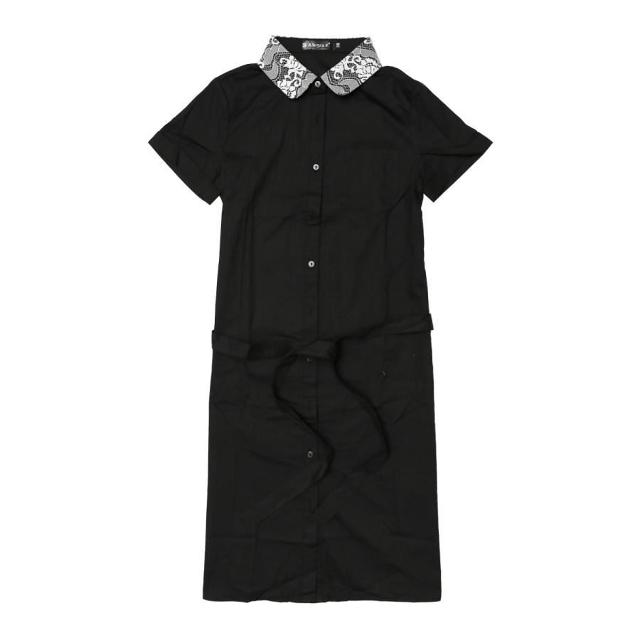 Allegra K デニムシャツワンピース 襟付き ボタン ベルト付き 半袖 レディース ブラック S : a21112500ux0067 ...