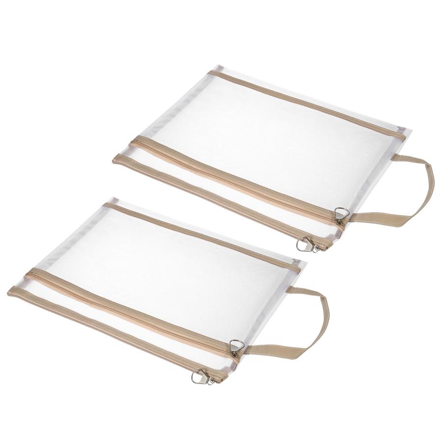 uxcell PATIKIL ナイロンドキュメントジップポーチ ハンドル付き 2個 A4 メッシュクリアファイルバッグ オフィスビジネス向け ブラウン :a22021800ux0366:ソウ ...