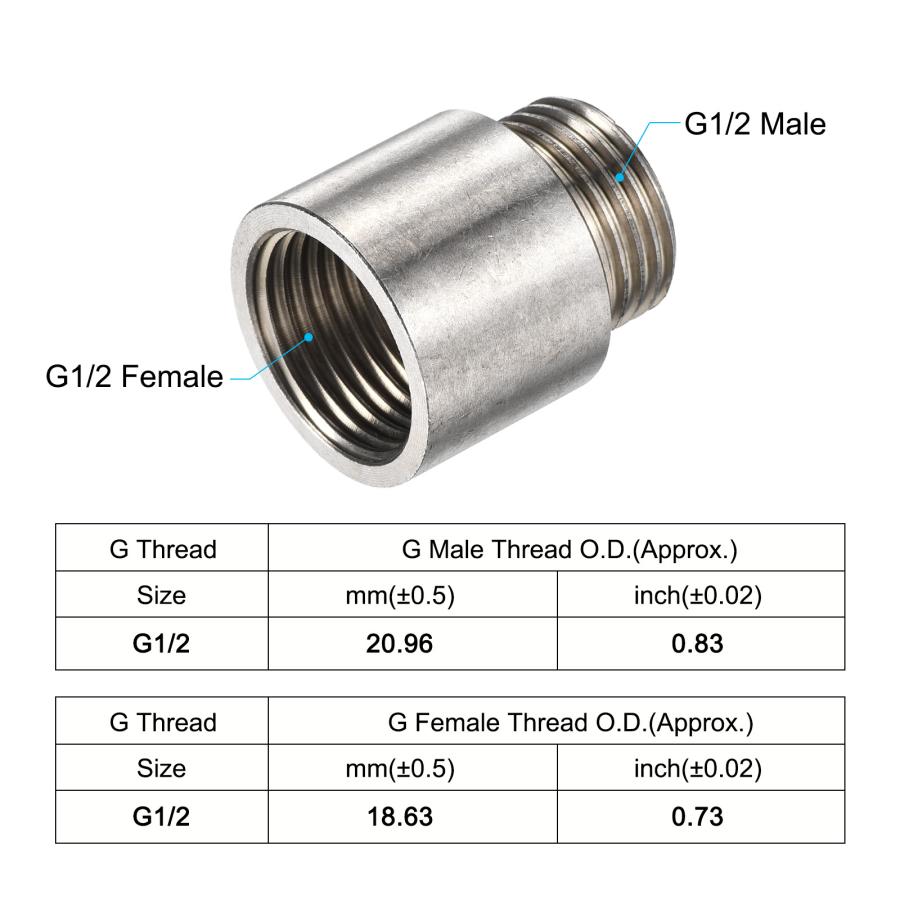 uxcell 延長パイプ継手 ステンレス鋼 G1/2めねじ-G1/2おねじレデューサーカップリング アダプター コネクタ 長さ20 mm : a22031100ux0732 : ソウテン2号店 ...