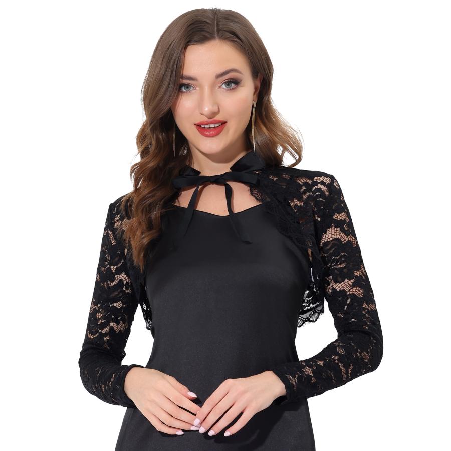 uxcell Allegra K シアーボレロ かぎ針編み スタンドカラー レース クロップド レディース ブラック XS : ソウテン2号店 - 通販 - Yahoo!ショッピング