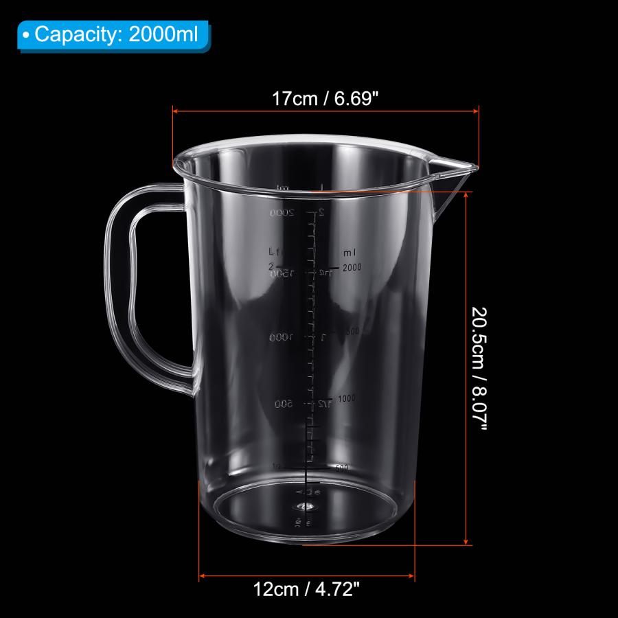 PATIKIL 目盛付きビーカー 2000ml PC プラスチック 液体計量カップ 両面目盛り ハンドルと注ぎ口付き ラボ キッチン 家庭用 : ソウテン2号店 - 通販 - Yahoo!ショッピング