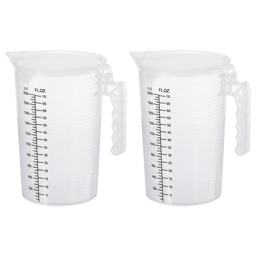 PATIKIL 目盛付きビーカー 2個 2000ml PP プラスチック 液体計量カップ 両面ブラック目盛り ハンドル蓋と注ぎ口付き キッチン 家庭用 :a22081000ux0636:ソウ ...