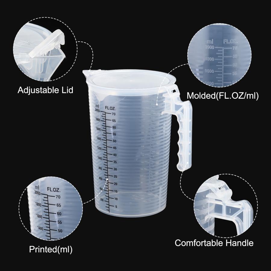 PATIKIL 目盛付きビーカー 2個 2000ml PP プラスチック 液体計量カップ 両面ブラック目盛り ハンドル蓋と注ぎ口付き キッチン 家庭用 :a22081000ux0636:ソウ ...